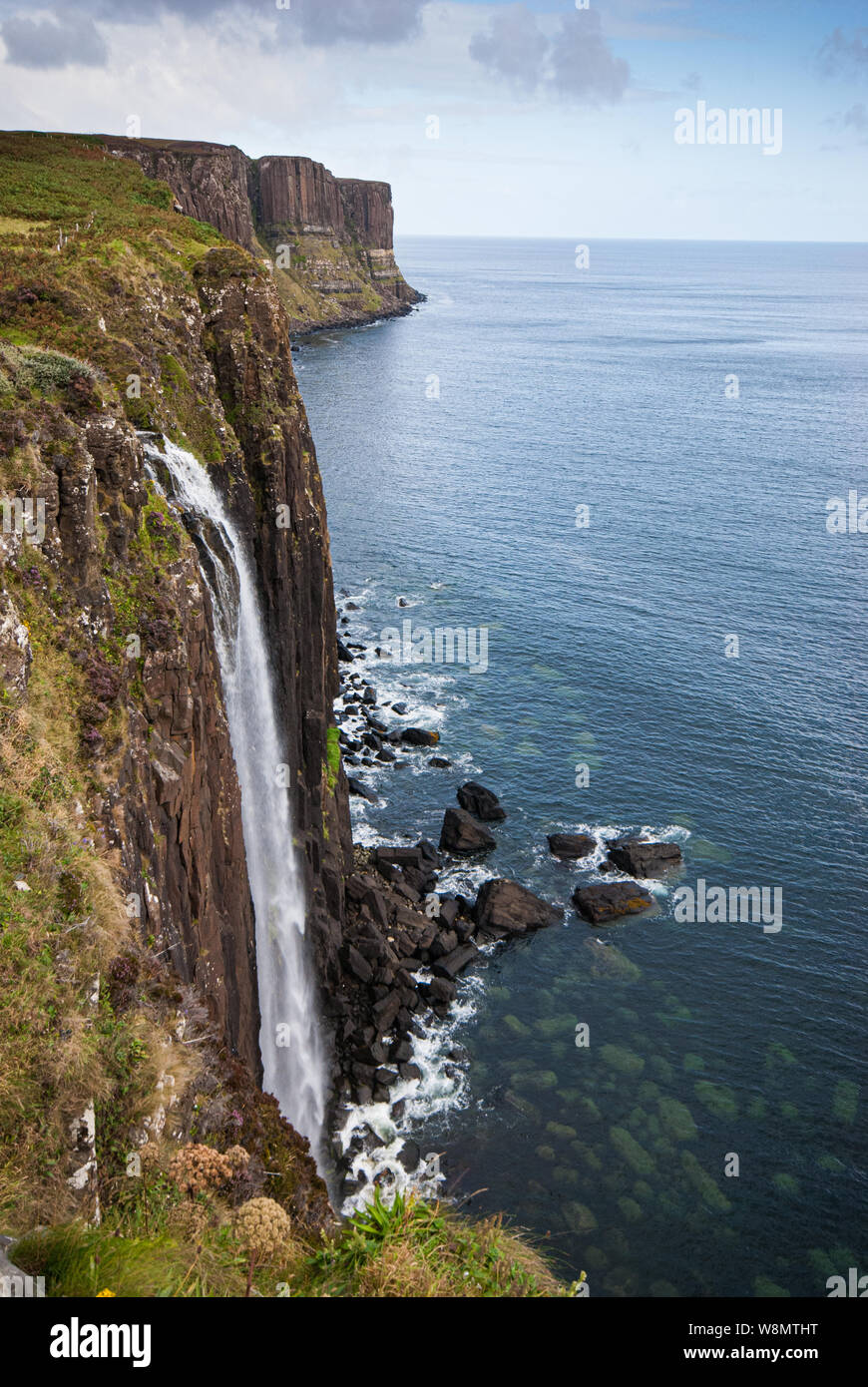 The famous Kilt rock with the Mealt falls at the Isle of Skye in the ...
