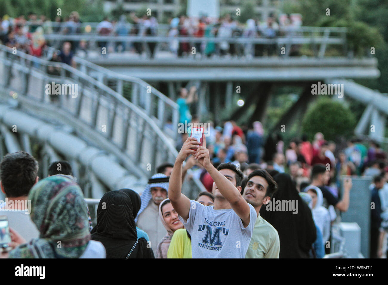 The Tabi'at Bridge is the largest pedestrian overpass Tehran, Iran. The ...