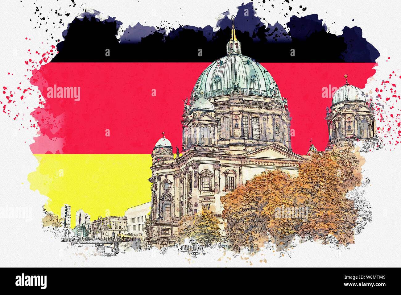 A watercolor sketch or illustration of the Berlin Cathedral called ...