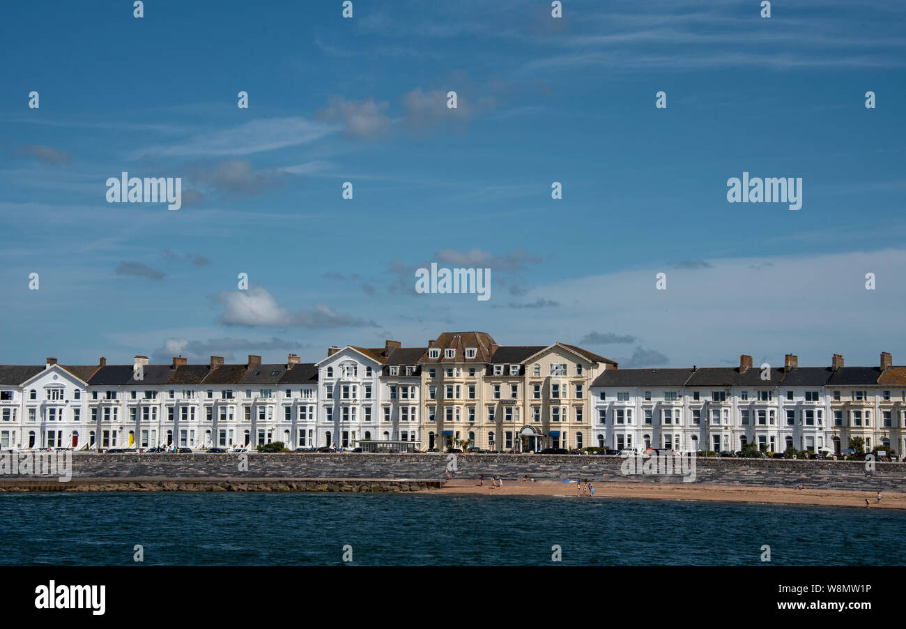 View of Exmouth sea front from Stuart Line boat in the river Exe Stock ...