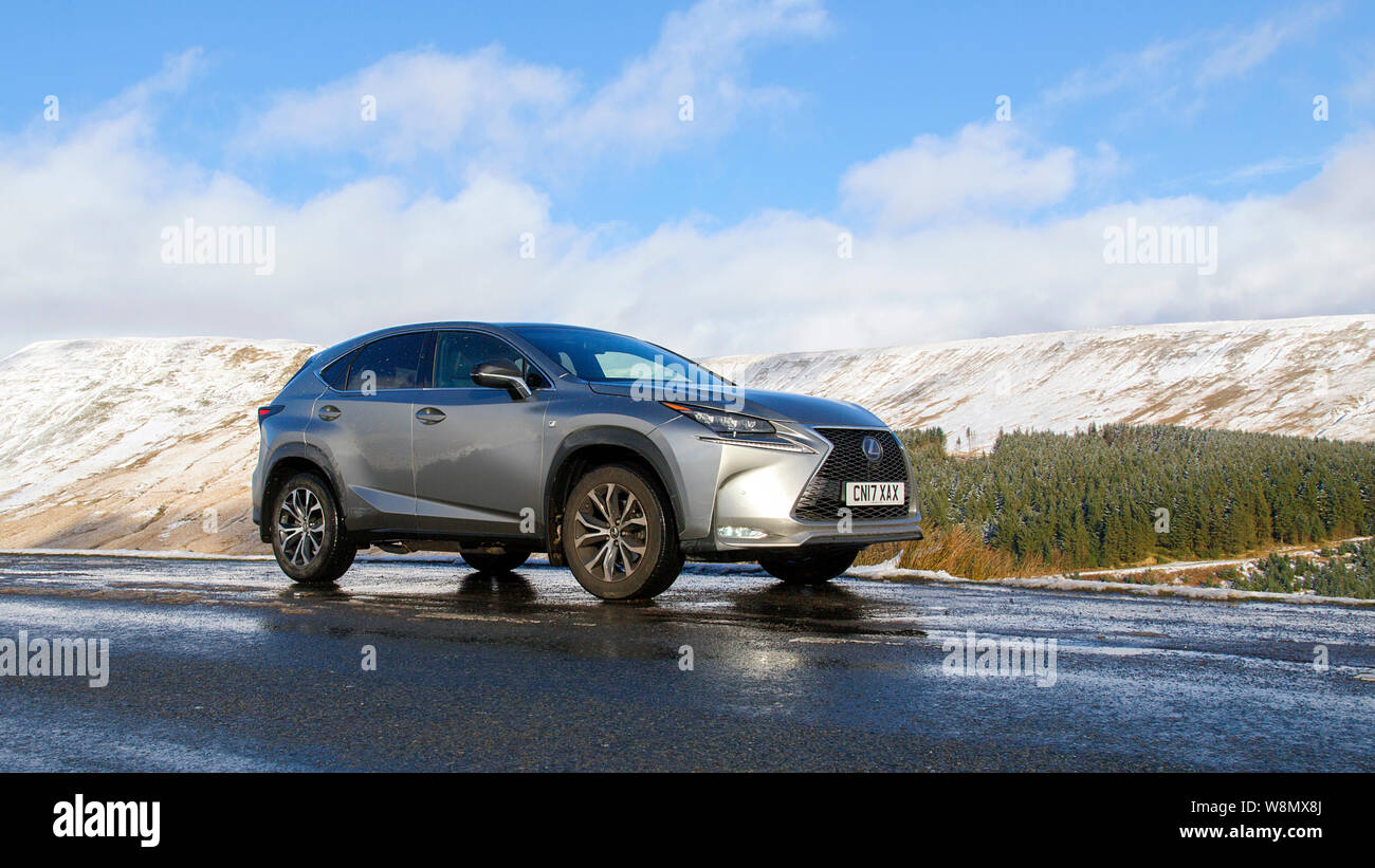 Brecon Beacons, UK: January 30, 2019: A Lexus NX 300h F-Sport crossover ...