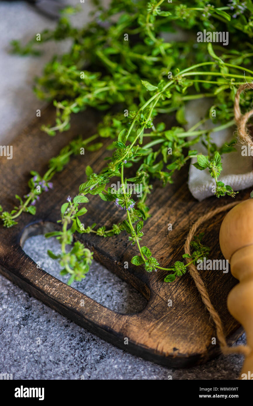 Cooking concept with traditional georgian herb local oregano - ombalo ...
