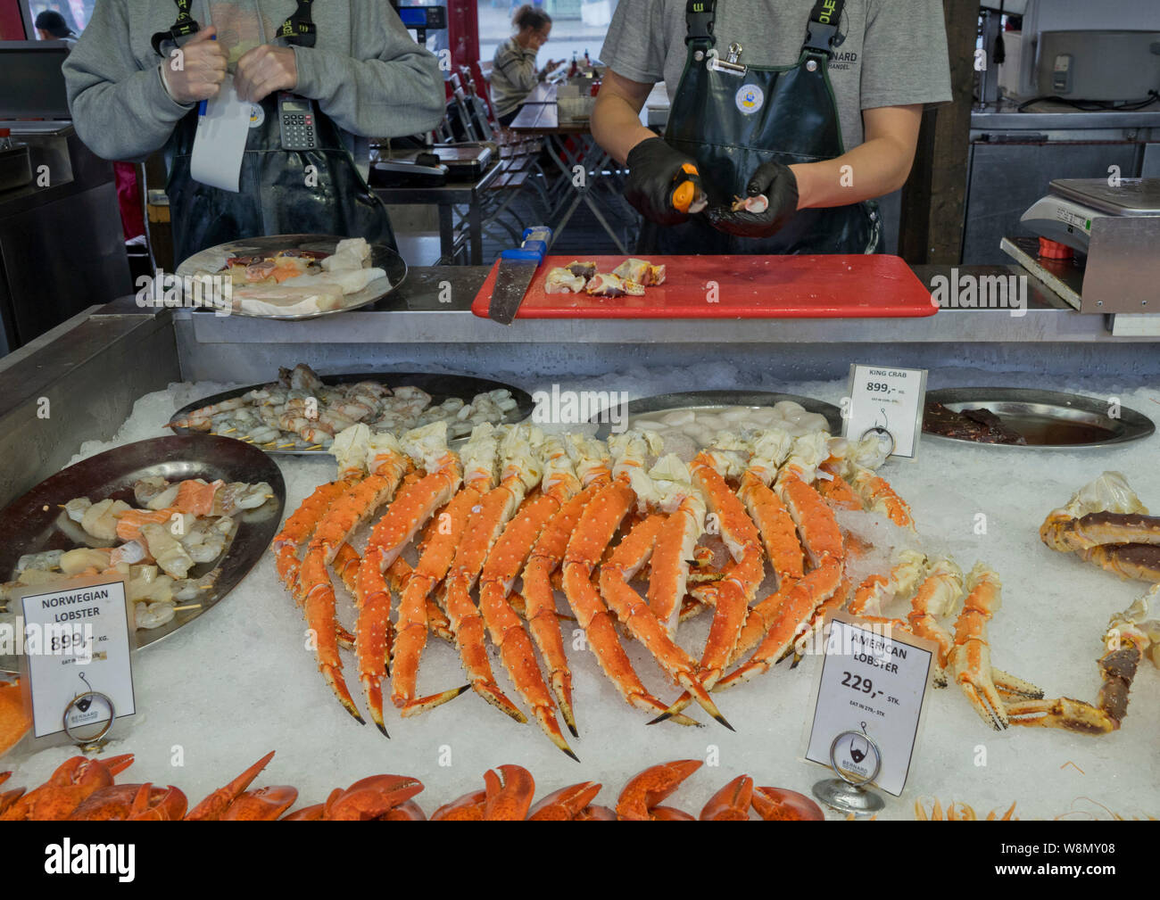 Stall at the fish market by the harbour in Bergen,Norway Stock Photo ...