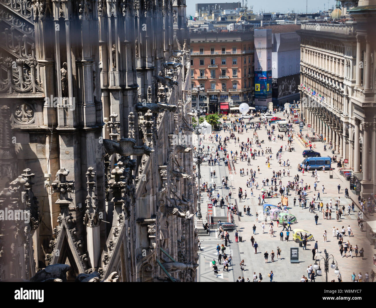 View down from roof terrace of Milan Catehdral in Italy Stock Photo - Alamy