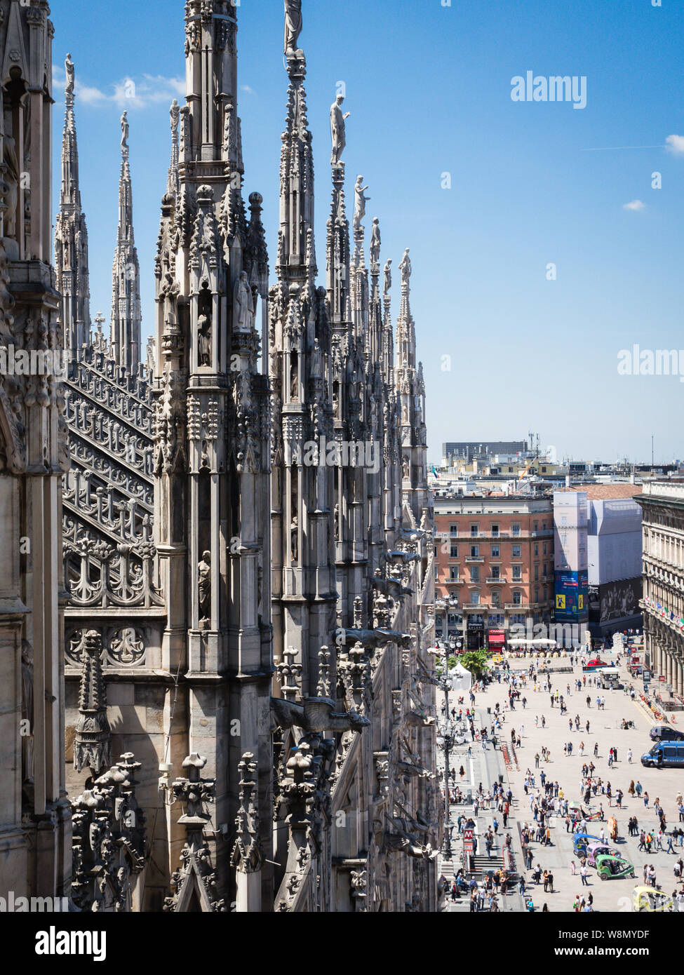 View down from roof terrace of Milan Catehdral in Italy Stock Photo - Alamy