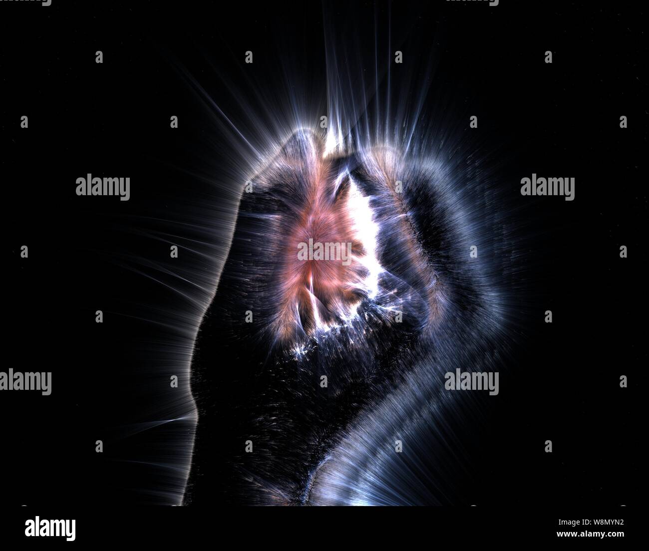 Kirlian aura photography of a glowing human female hand showing ...