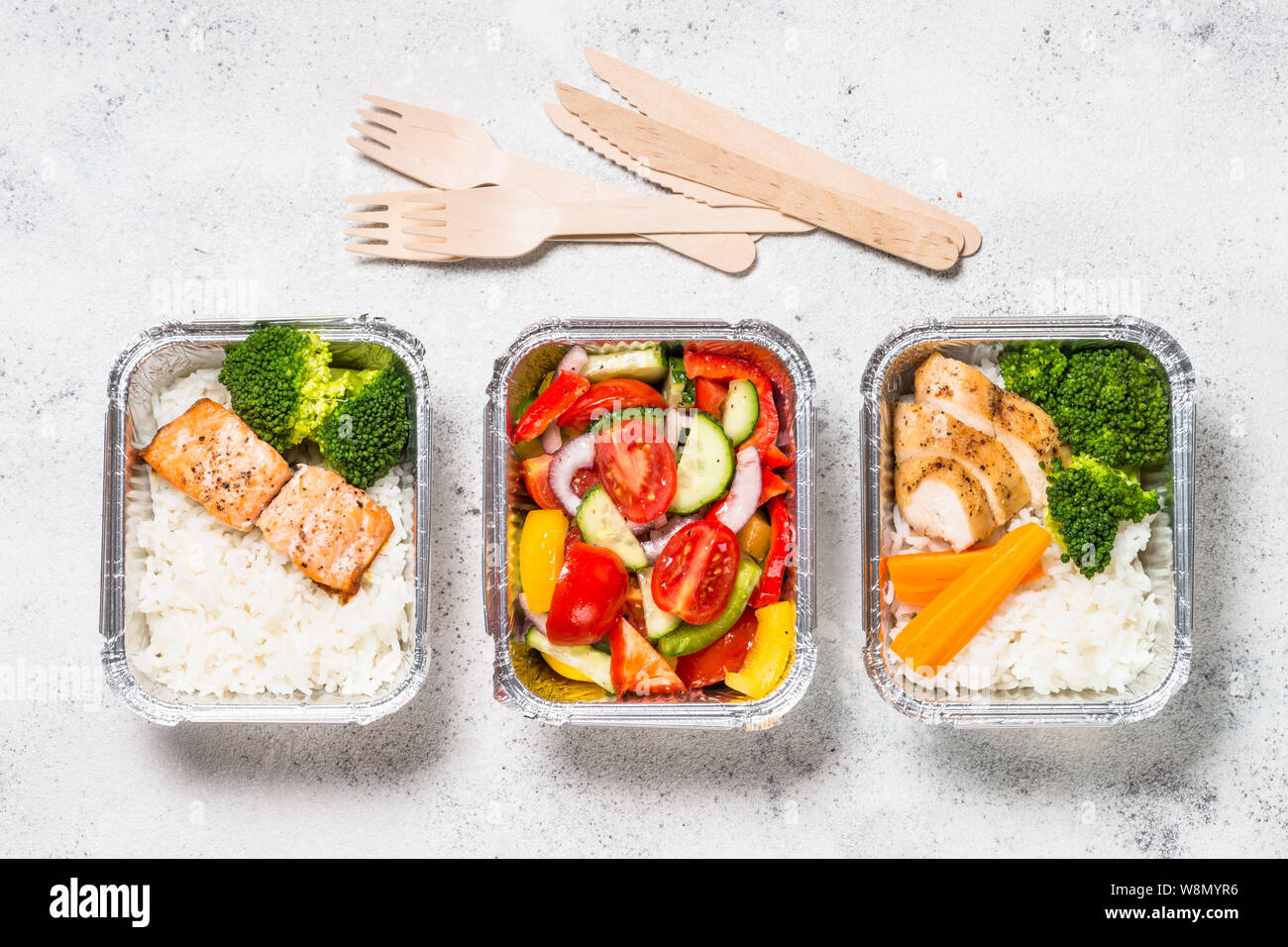 Food delivery concept - healthy lunch in boxes Stock Photo - Alamy