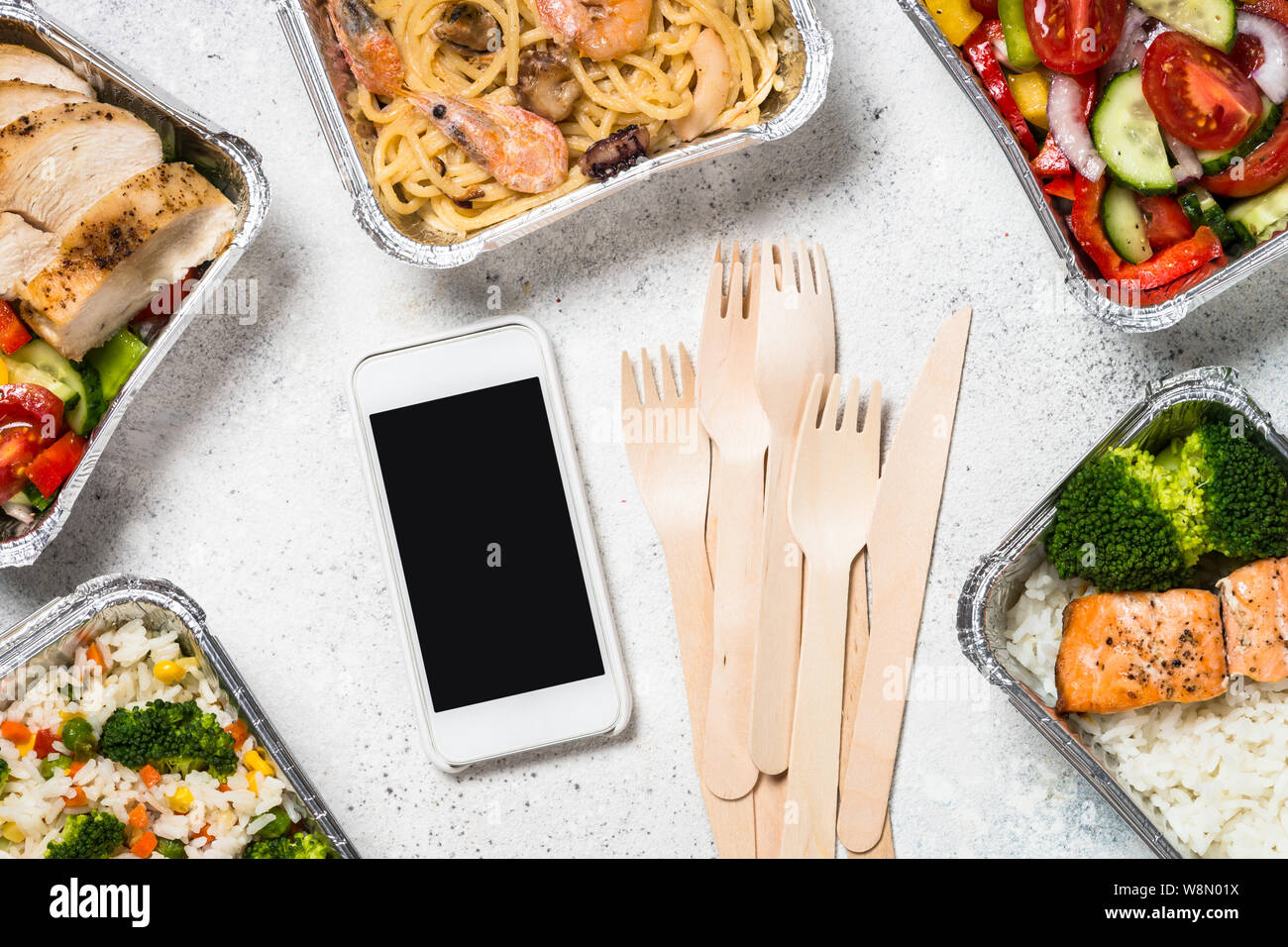 Food delivery concept - healthy lunch in boxes Stock Photo - Alamy