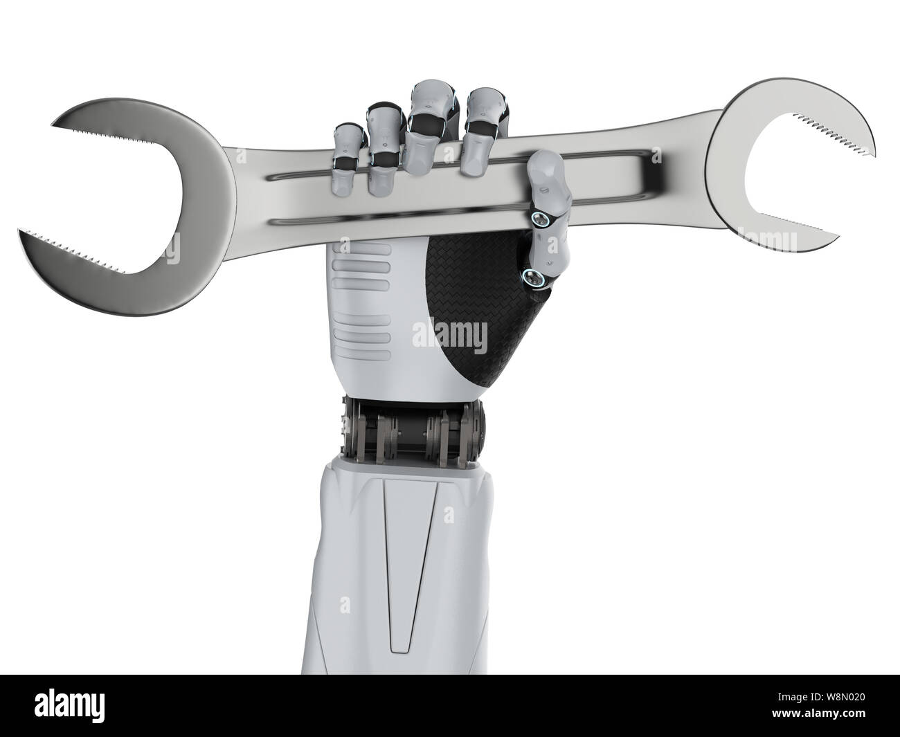 Engineer robot concept with 3d rendering robot hand hold wrench ...