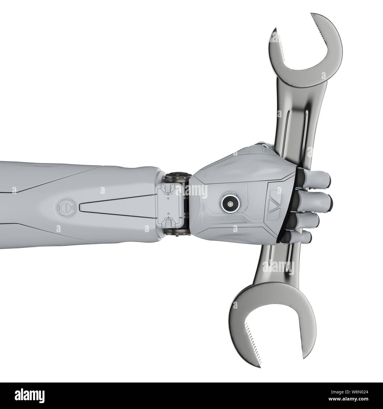 Engineer robot concept with 3d rendering robot hand hold wrench ...