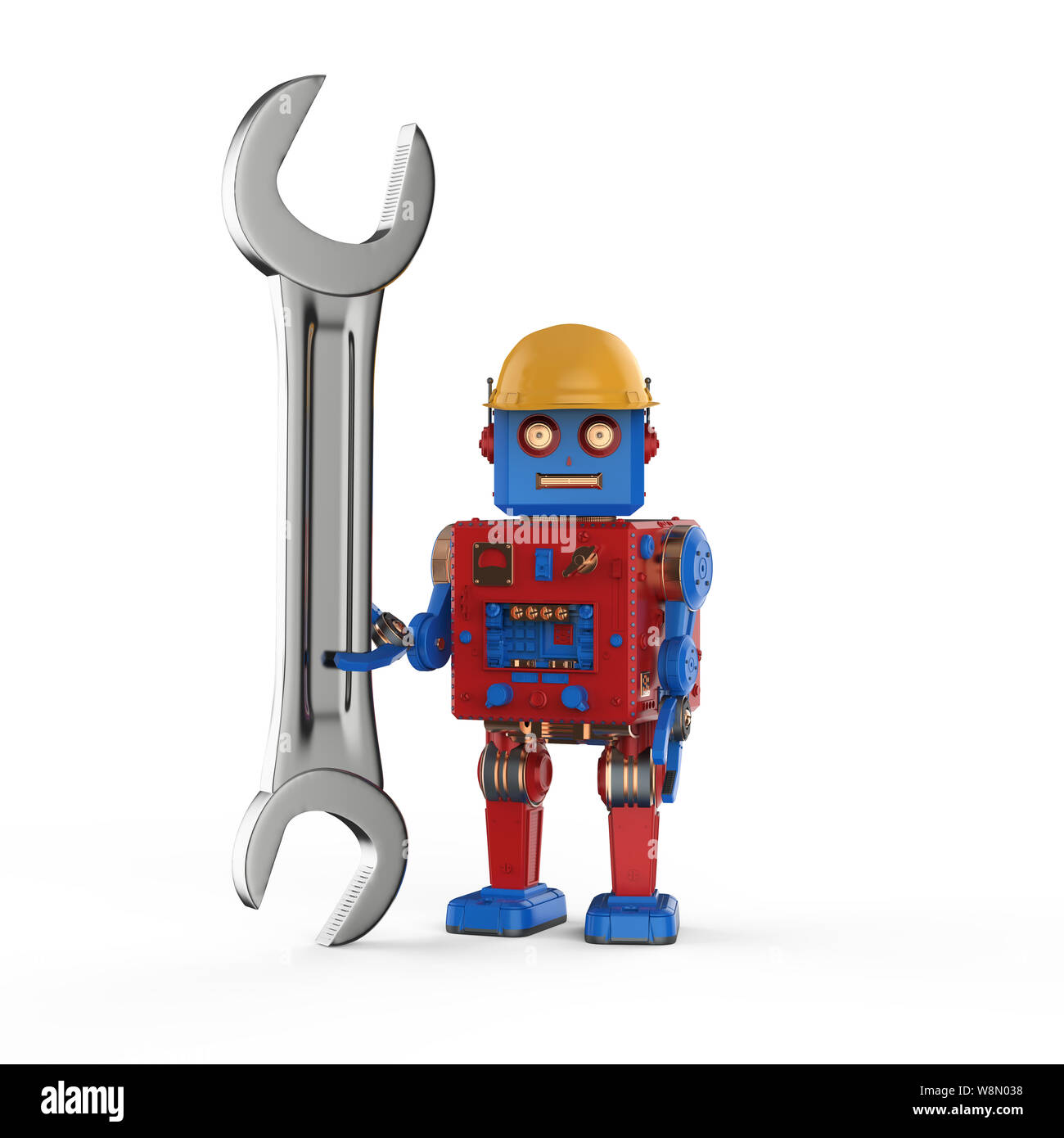 Engineer robot concept with 3d rendering robot hand hold wrench Stock ...