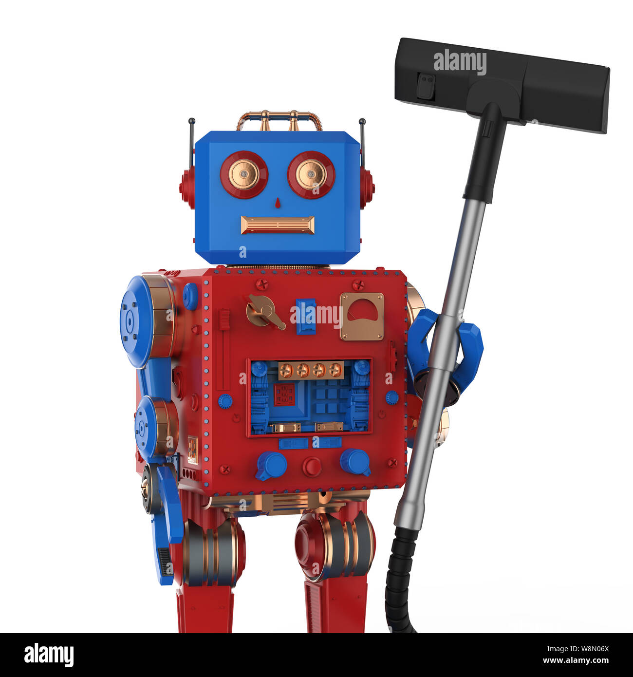 Automatic housekeeper concept with 3d rendering cute robotic vacuum ...