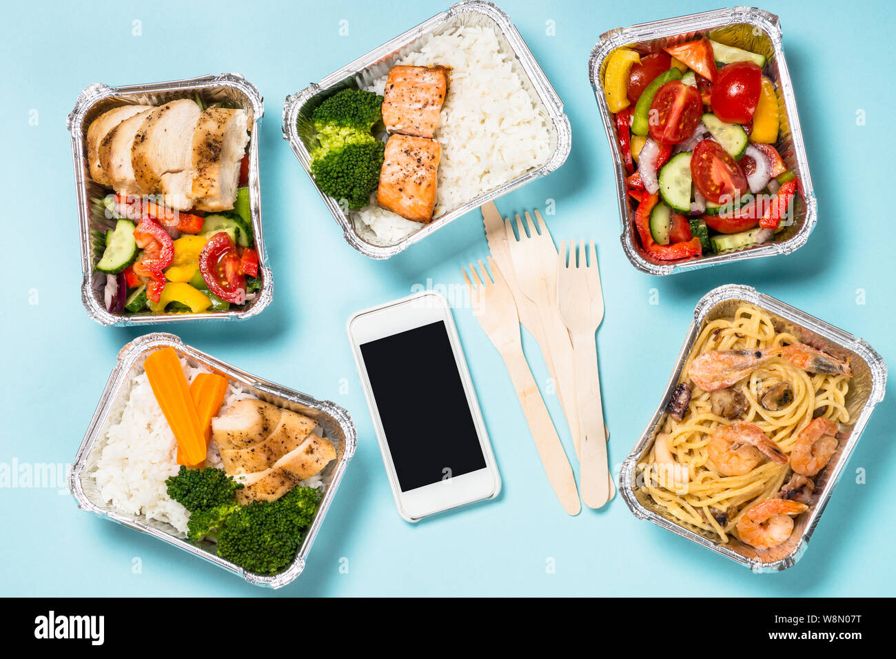 Food delivery concept - healthy lunch in boxes Stock Photo - Alamy