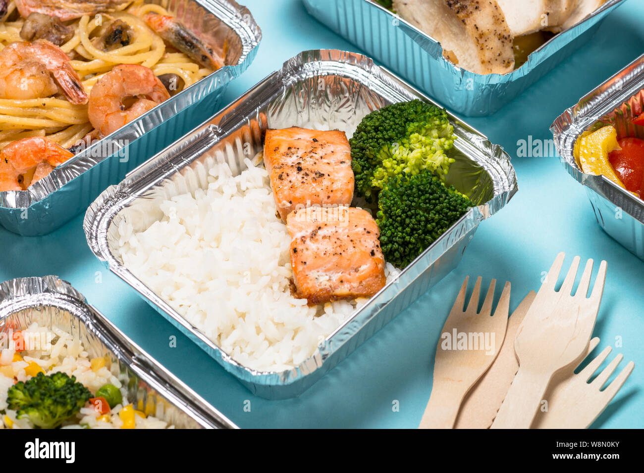 Food delivery concept - healthy lunch in boxes Stock Photo - Alamy