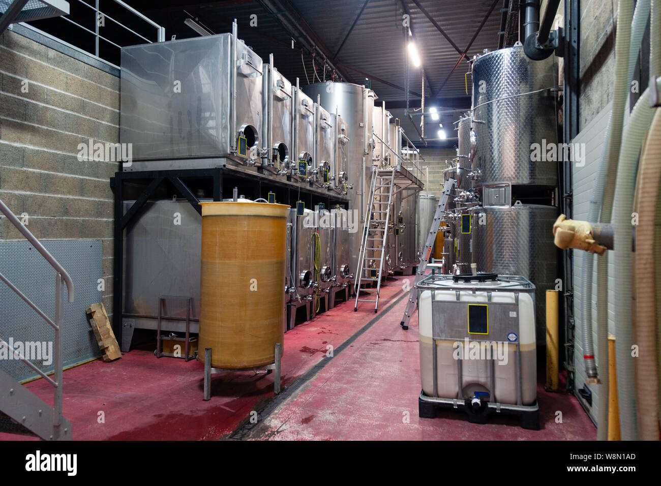 Modern wine cellar, factory with large metallic clean shine stainless ...