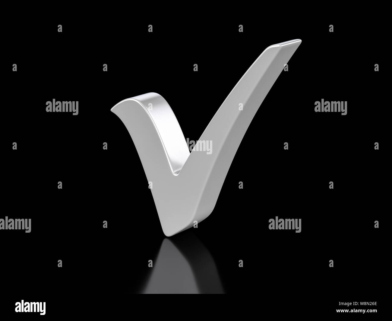 Metallic check symbol on a black background. 3d illustration Stock ...