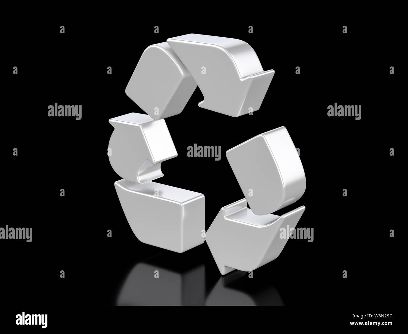 Metallic recycle symbol on a black background. 3d illustration Stock ...