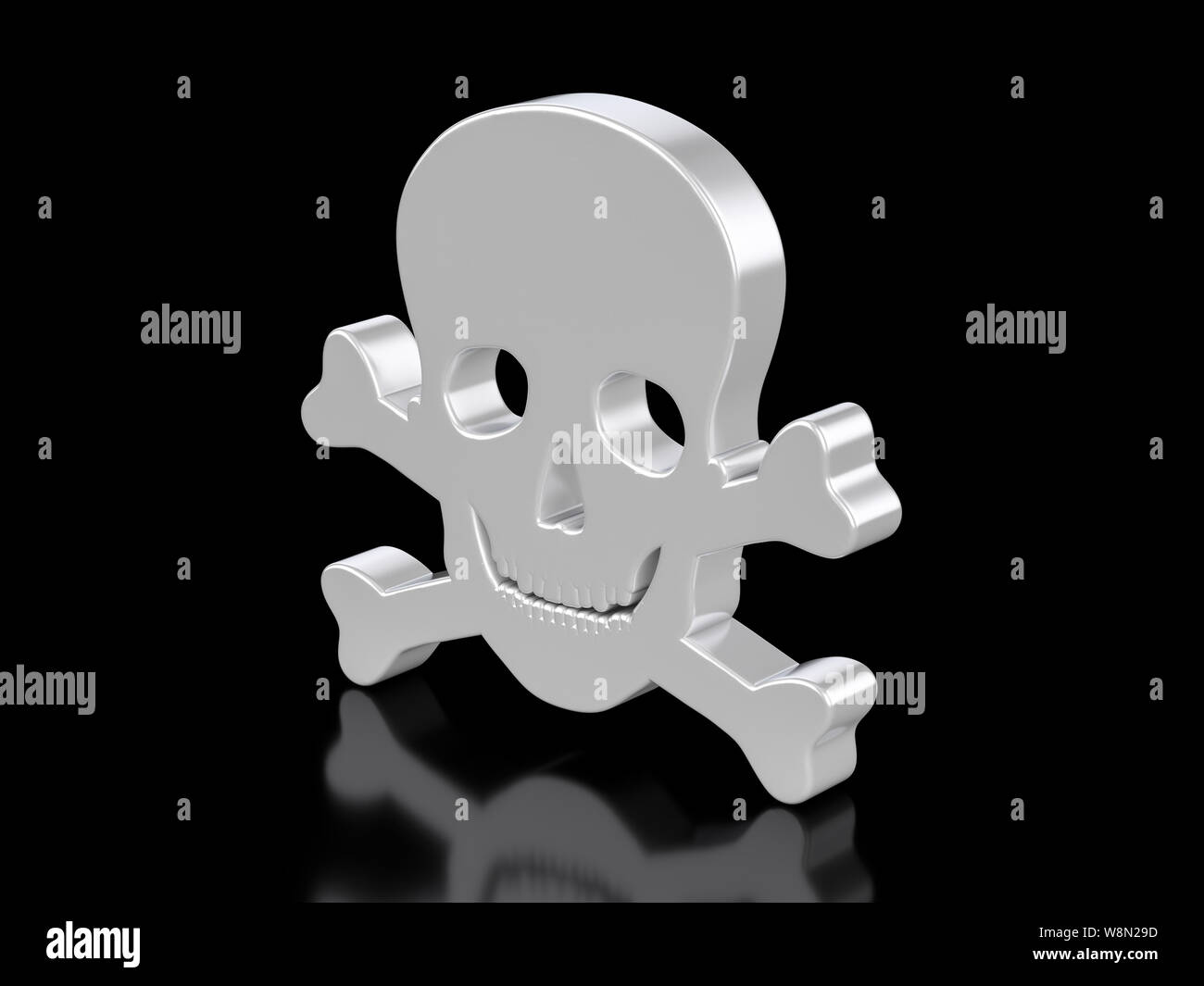 Metallic skull symbol on a black background. 3d illustration Stock ...