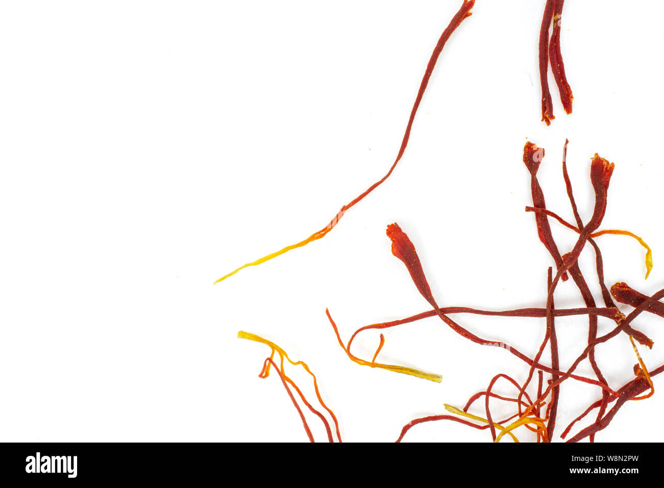 Lot of whole dry shaffron thread copyspace on left flatlay isolated on ...