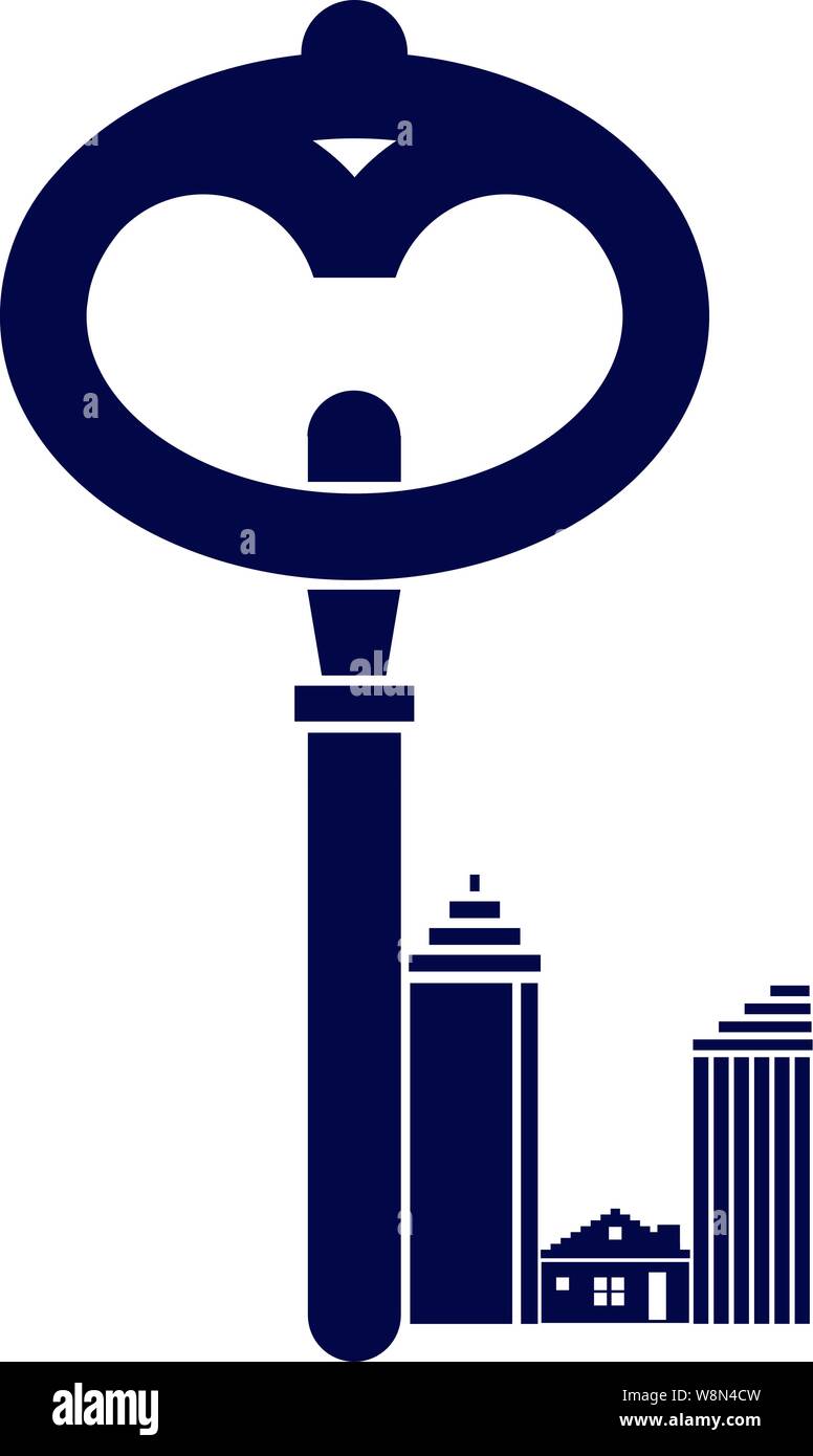 Small building house city or community cut into a house key shape Stock ...