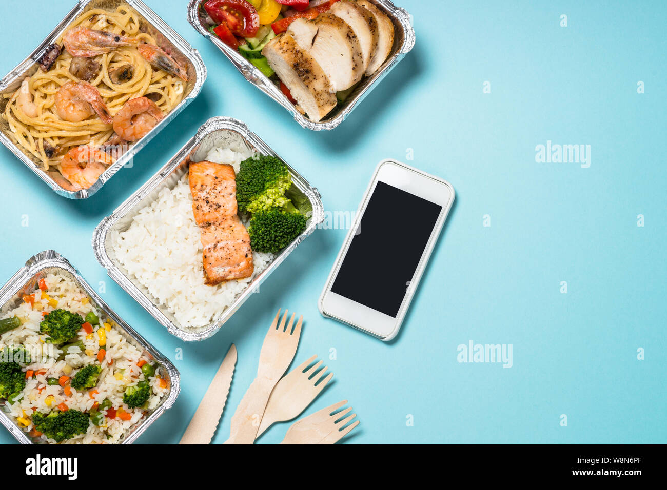 Food delivery concept - healthy lunch in boxes Stock Photo - Alamy