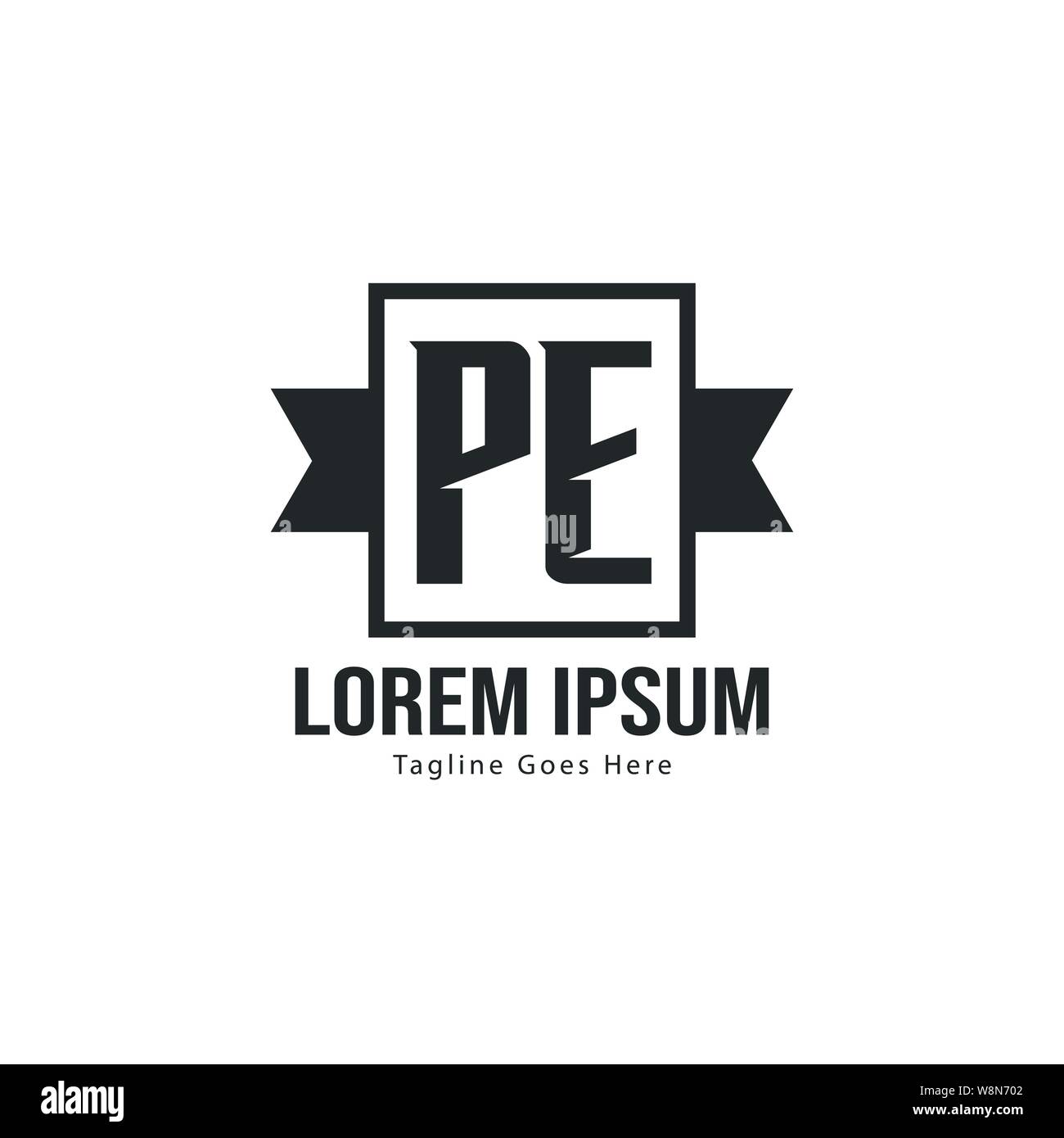 Initial PE logo template with modern frame. Minimalist PE letter logo ...