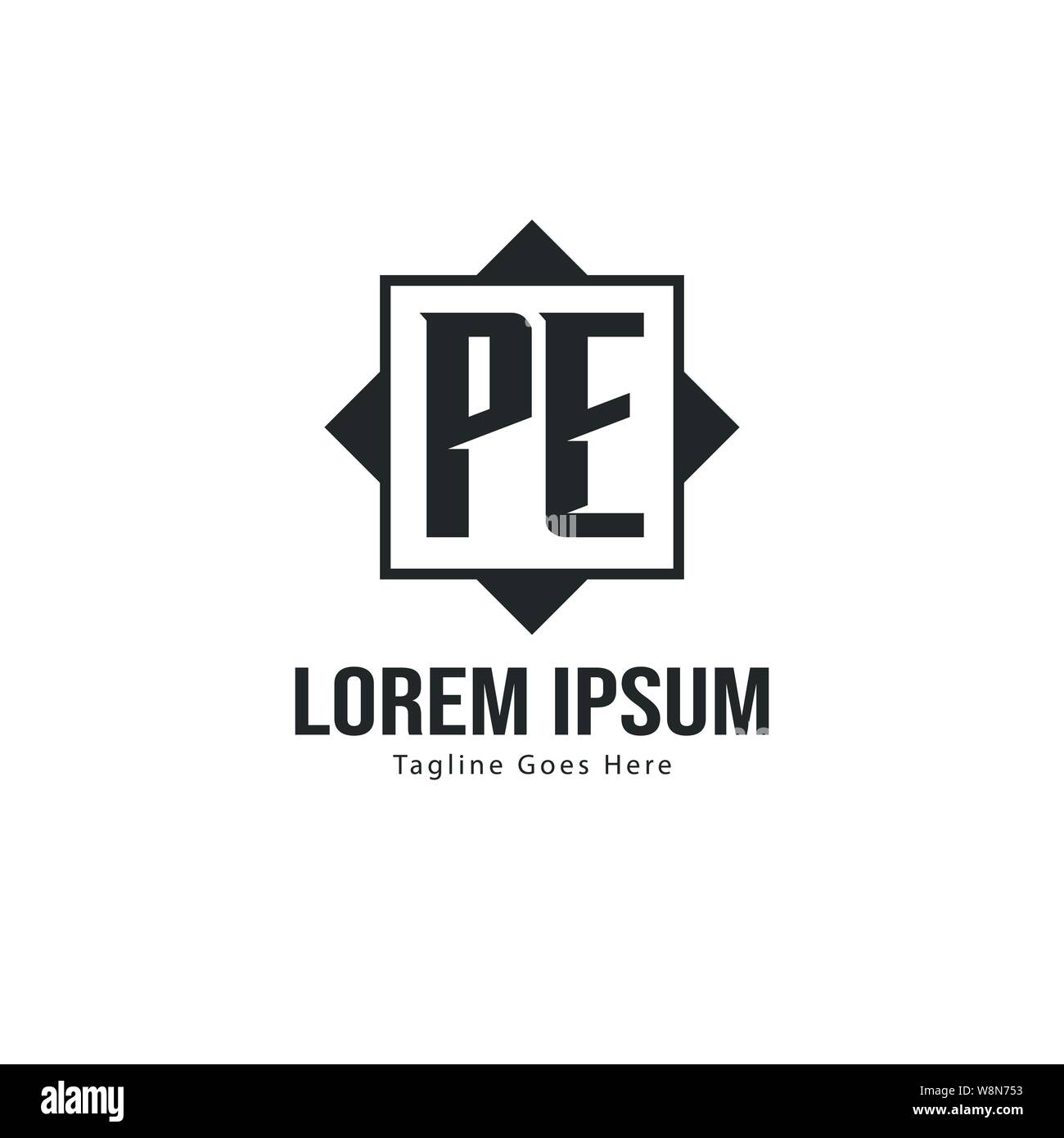 Initial PE logo template with modern frame. Minimalist PE letter logo ...