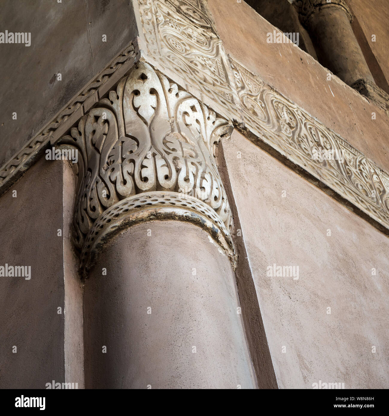 Close up of decorative column capital at Ibn Tulun historic public ...