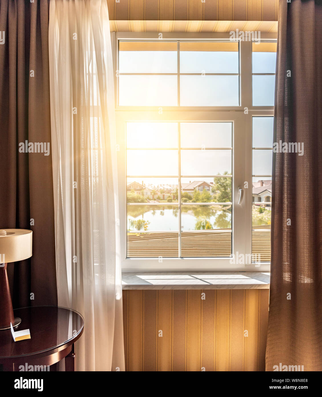 Window overlooking the street in the home interior Stock Photo - Alamy