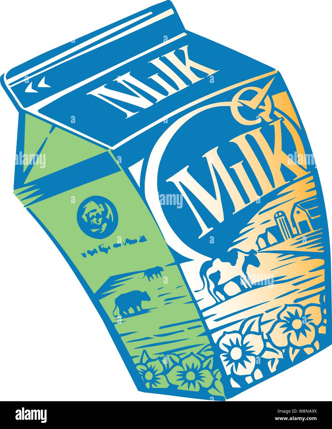 2 quart carton of milk with graphic farm scene & cows on the package ...