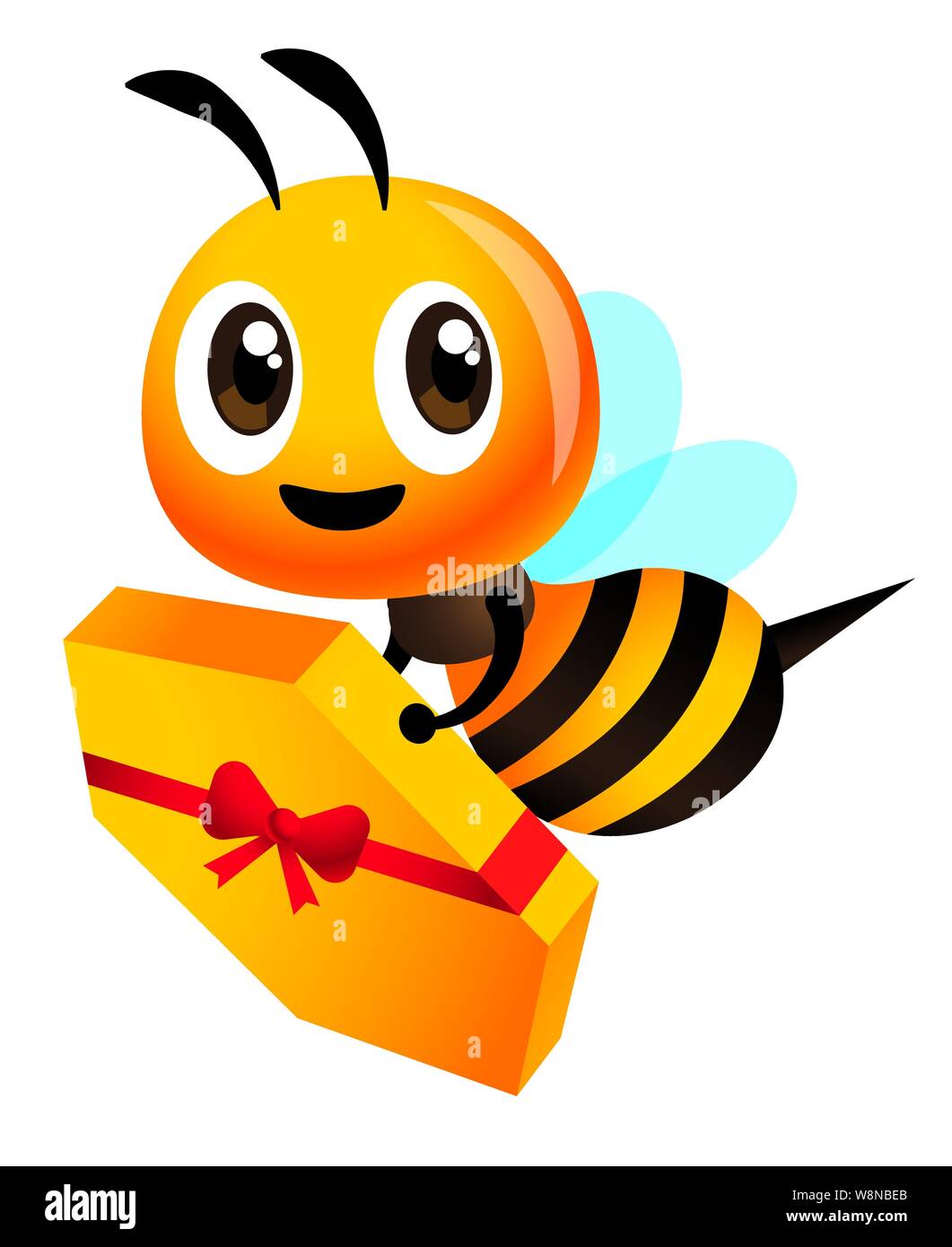 Cartoon cute bee carries a huge honeycomb for delivery. Honeycomb ...