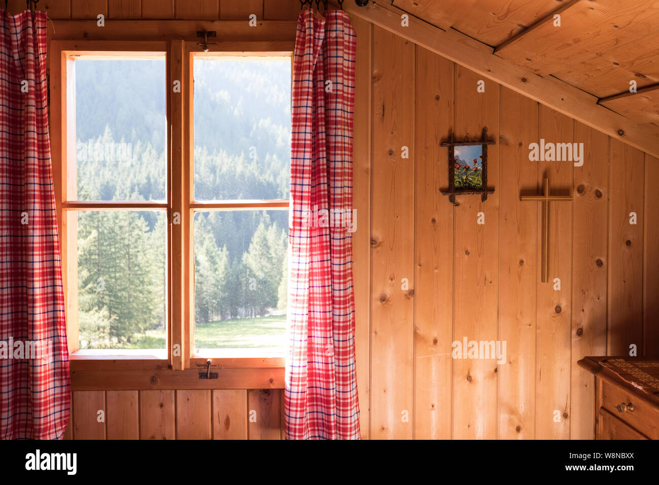 Inside of a rustic wooden hut or cabin, Austria Stock Photo - Alamy