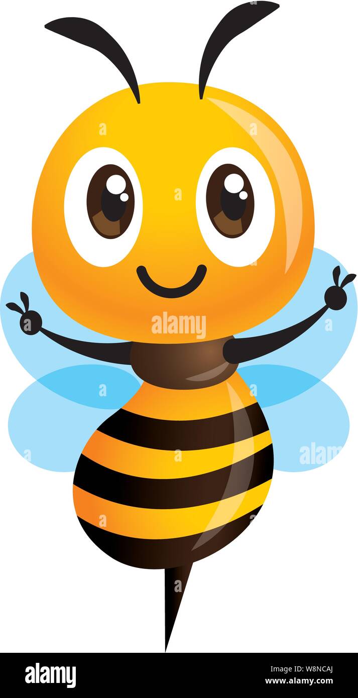 Cartoon cute bee showing Victory hand sign. Vector illustration ...