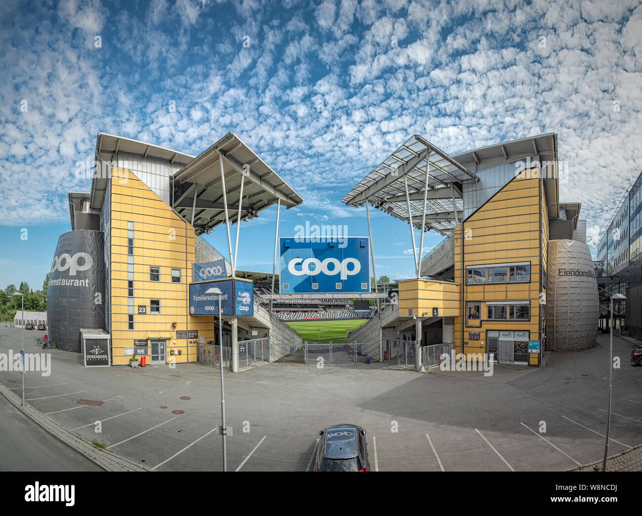 TRONDHEIM, NORWAY - JULY 18, 2019: The Lerkendal Stadion is an all ...