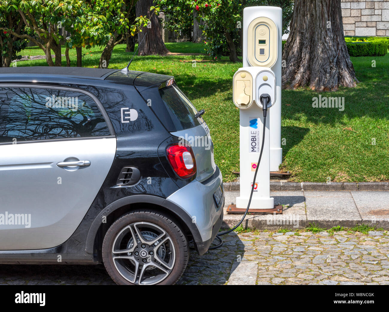 Electro charging car station at the streets of Guimaraes, Portugal ...