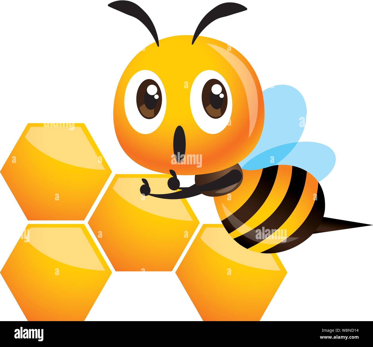 Cartoon cute happy and excited bee showing thumb up with fresh and ...