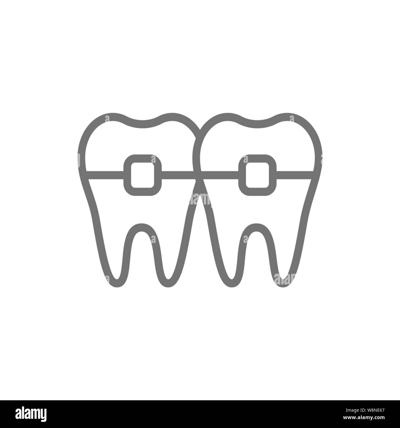 Teeth with braces, orthodontics, brackets line icon Stock Vector Image ...