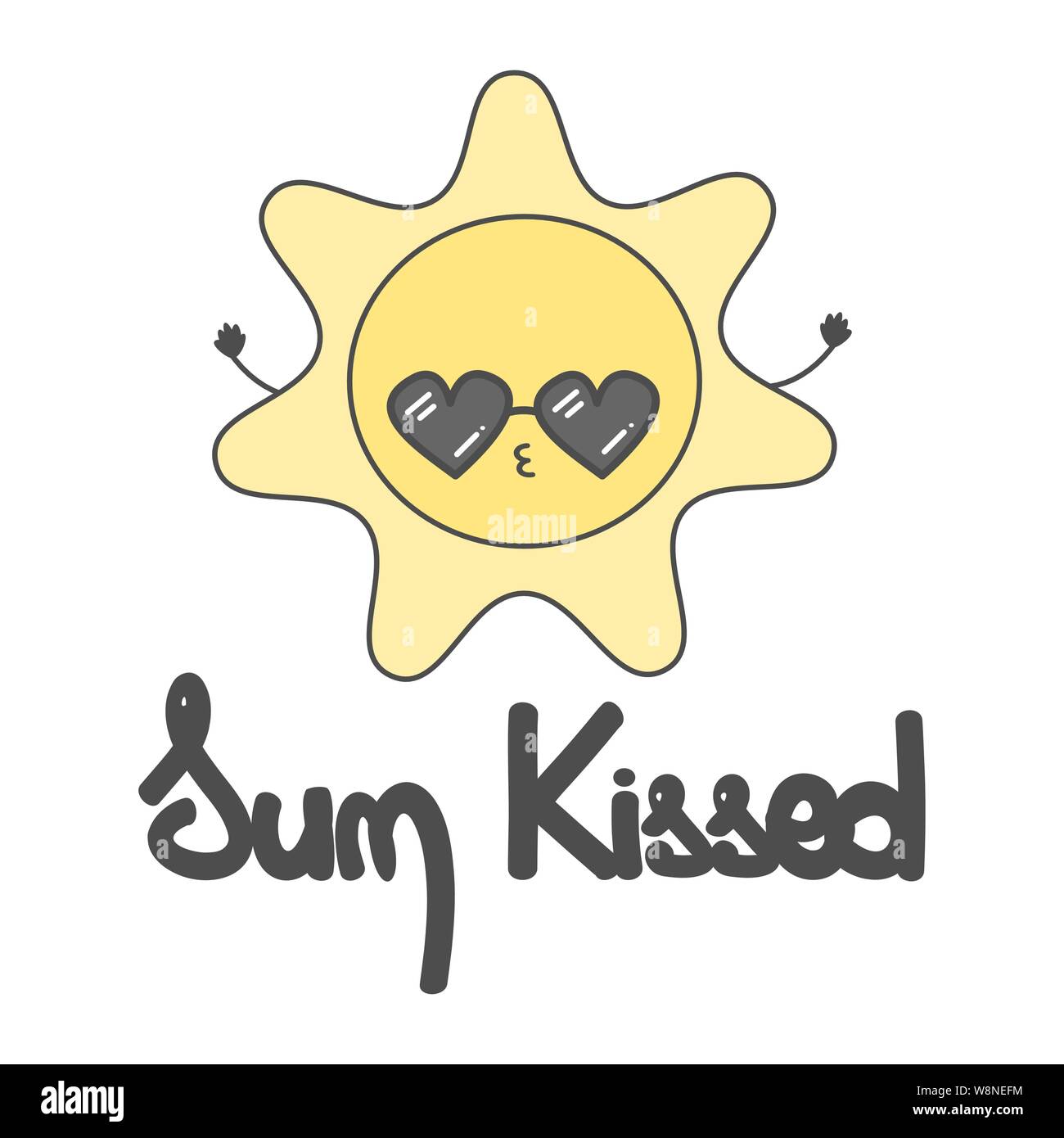 cute hand drawn lettering sun kissed phrase with cartoon sun funny ...