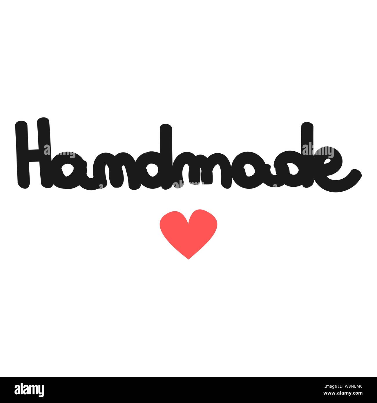 cute hand drawn lettering handmade word with heart vector illustration ...