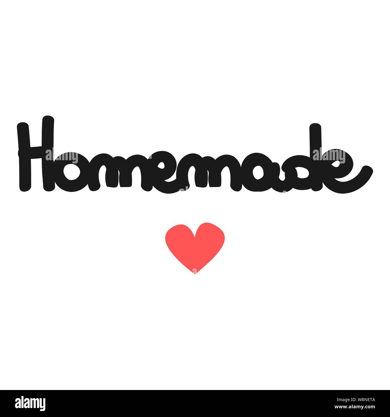 cute hand drawn lettering homemade word with heart vector illustration ...