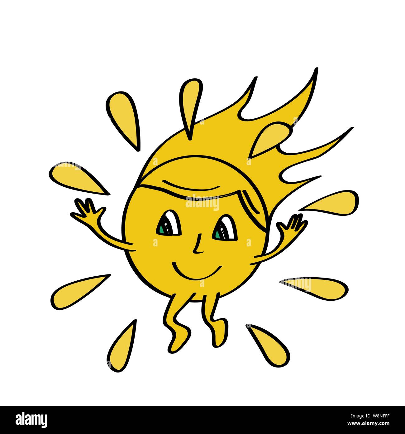 Funny sun icon illustration isolated on white background. Flat style ...
