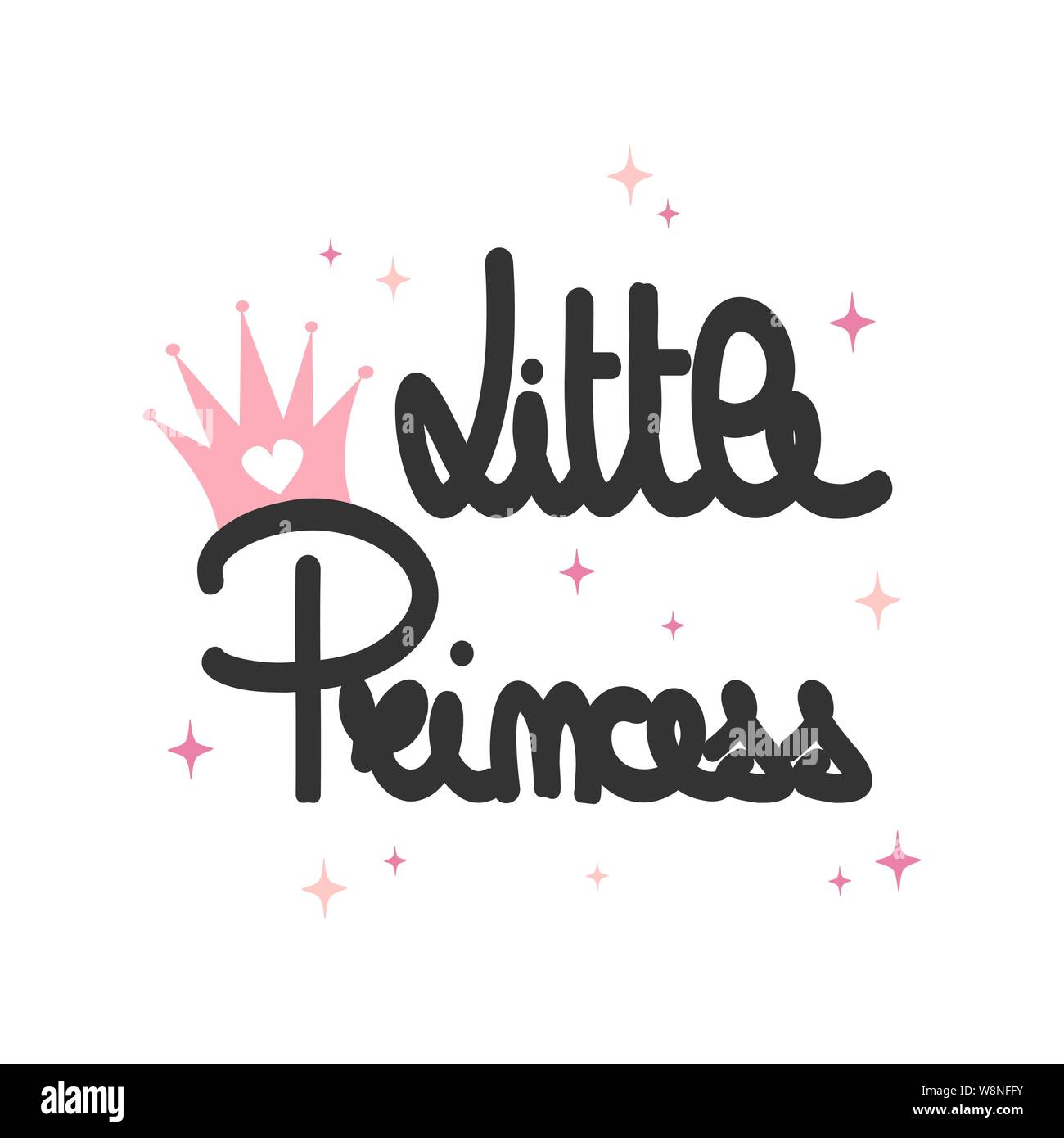 Hand drawn lettering little princess with pink crown cute vector ...