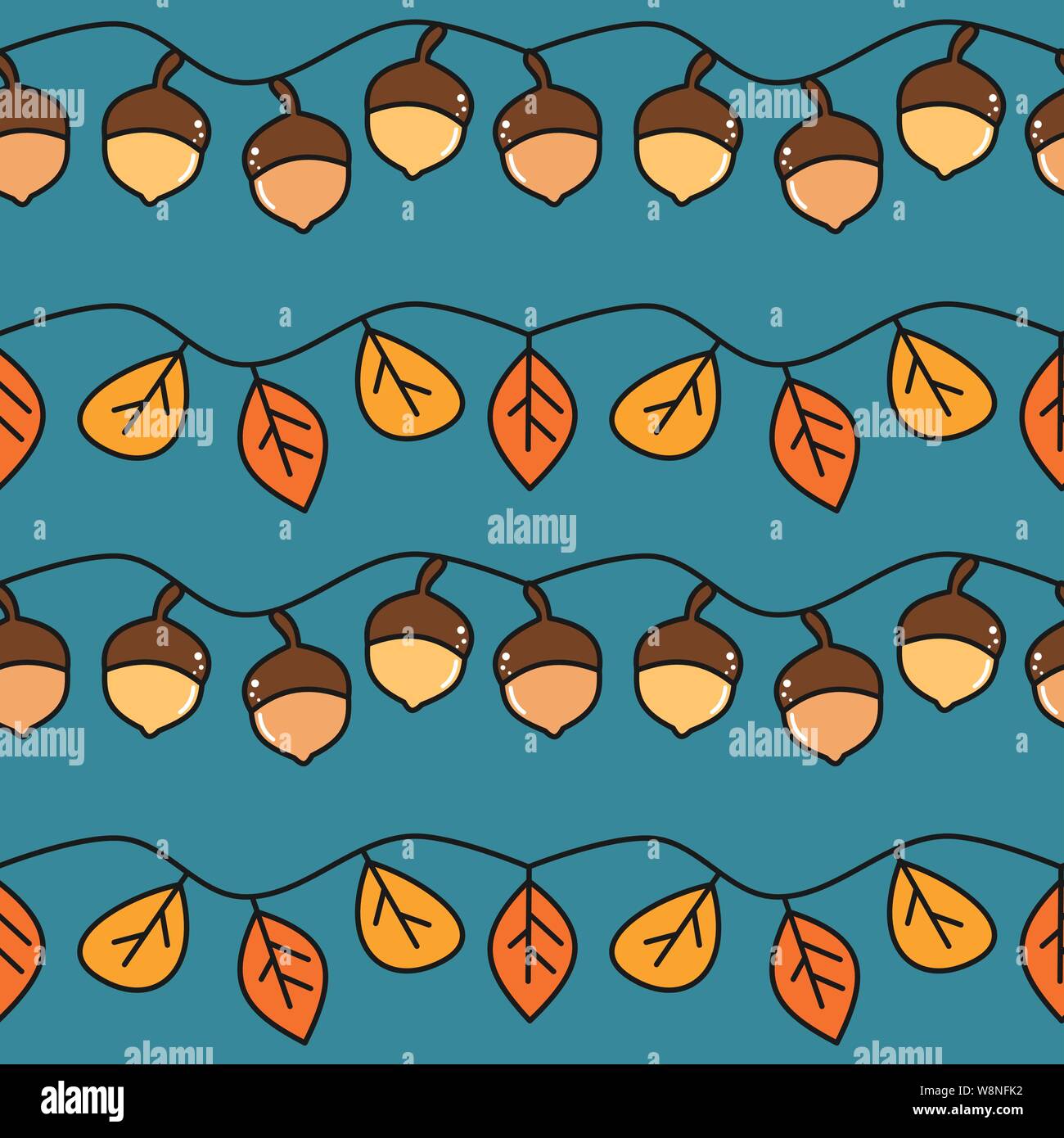 cute fall autumn seamless vector pattern background illustration with colorful acorns and leaves ...