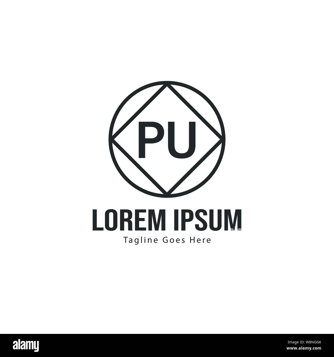 Initial PU logo template with modern frame. Minimalist PU letter logo ...