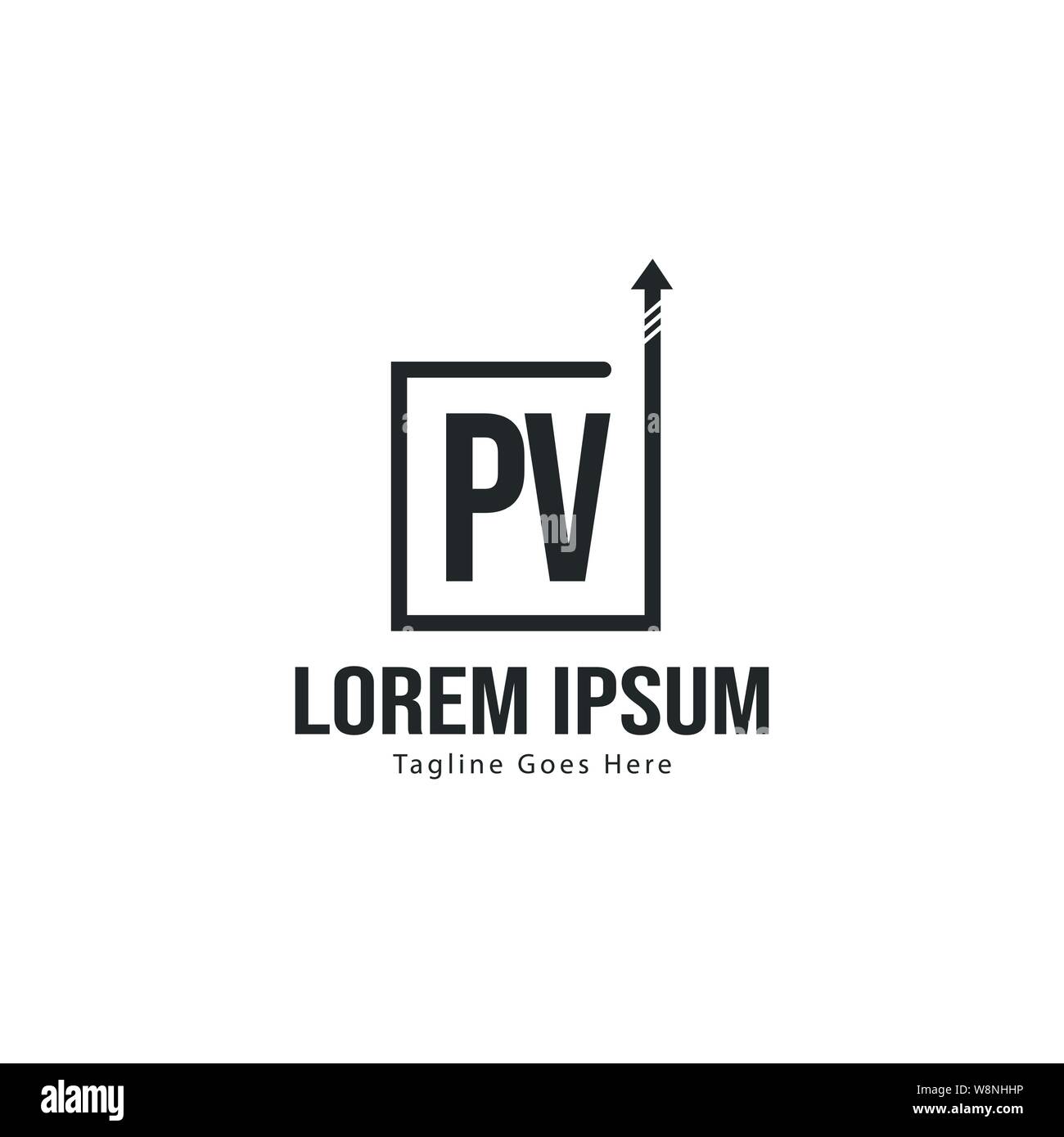Initial PV logo template with modern frame. Minimalist PV letter logo ...
