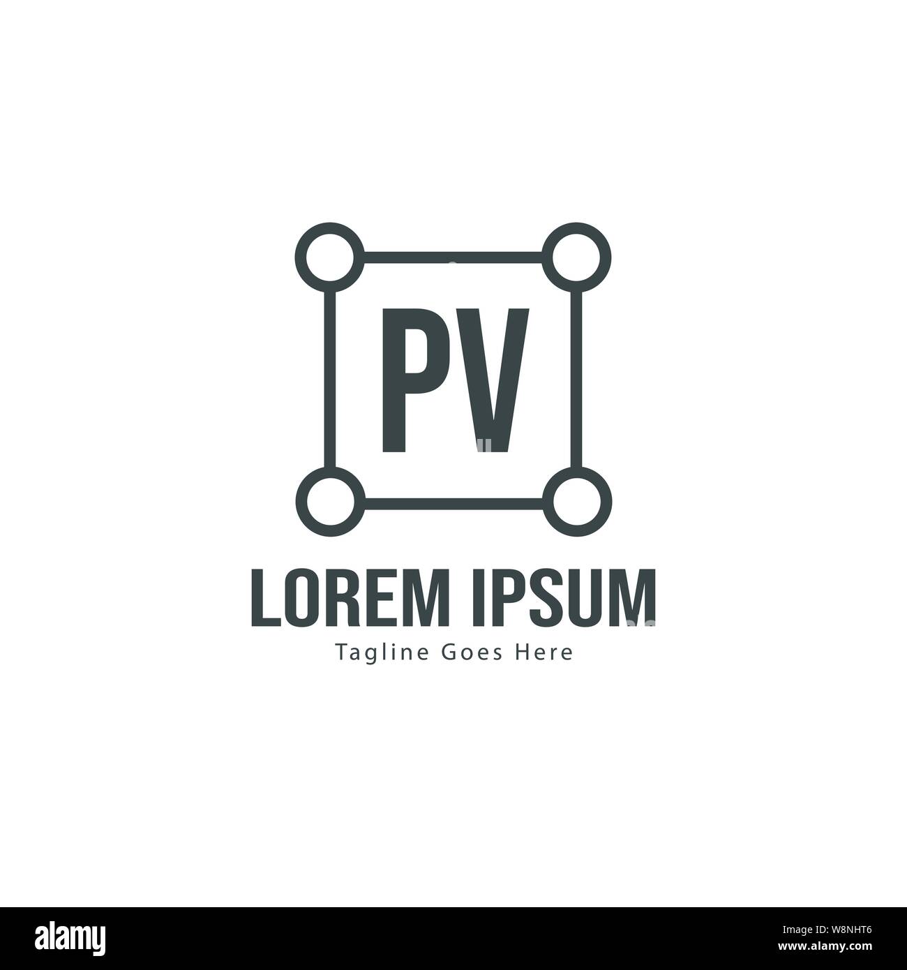 Initial PV logo template with modern frame. Minimalist PV letter logo ...