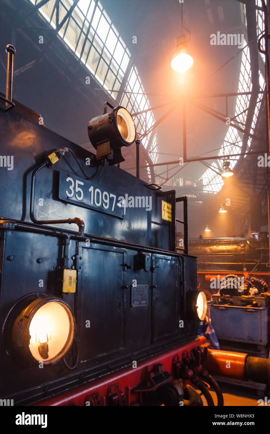 Old steam locomotives in a roundhouse in Germany Stock Photo - Alamy