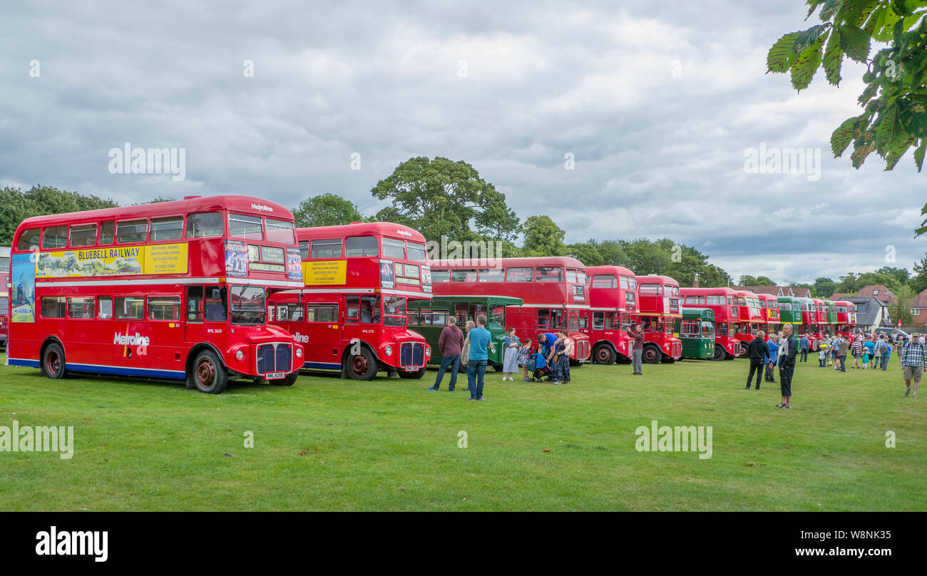 Line of buses with public viewing them at Alton Bus Rally & Running Day ...