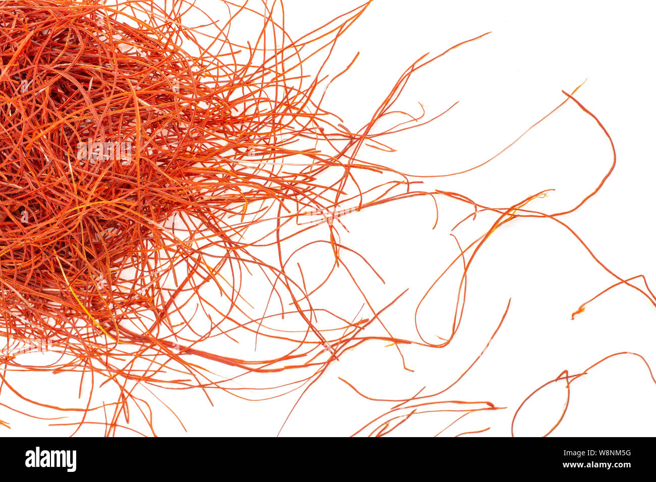 Lot of whole thin red chili pepper threads flatlay isolated on white ...