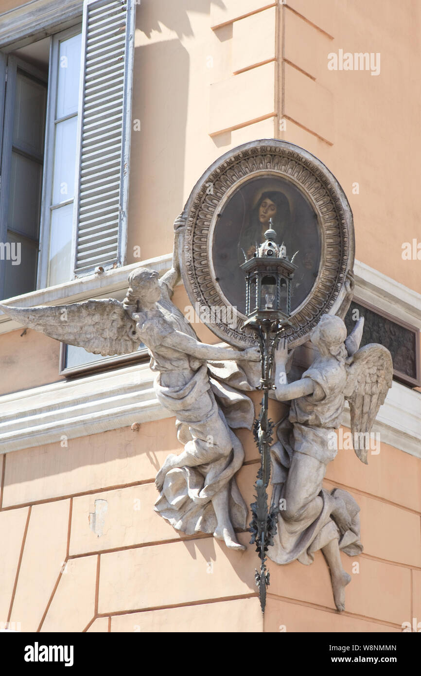 Statue of Two Angels holding a Religious Painting, Rome, Italy Stock ...